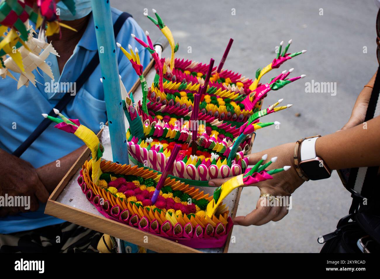 Colorful art handmade krathong or floating lantern basket craft for ...