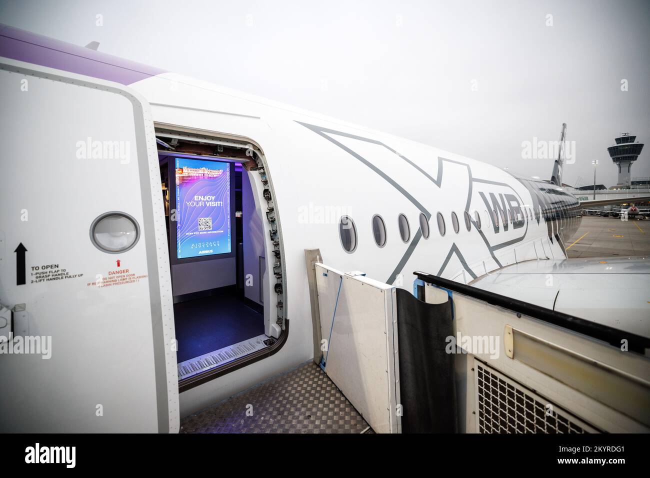 Munich, Germany. 01st Dec, 2022. A large monitor is seen in the ...