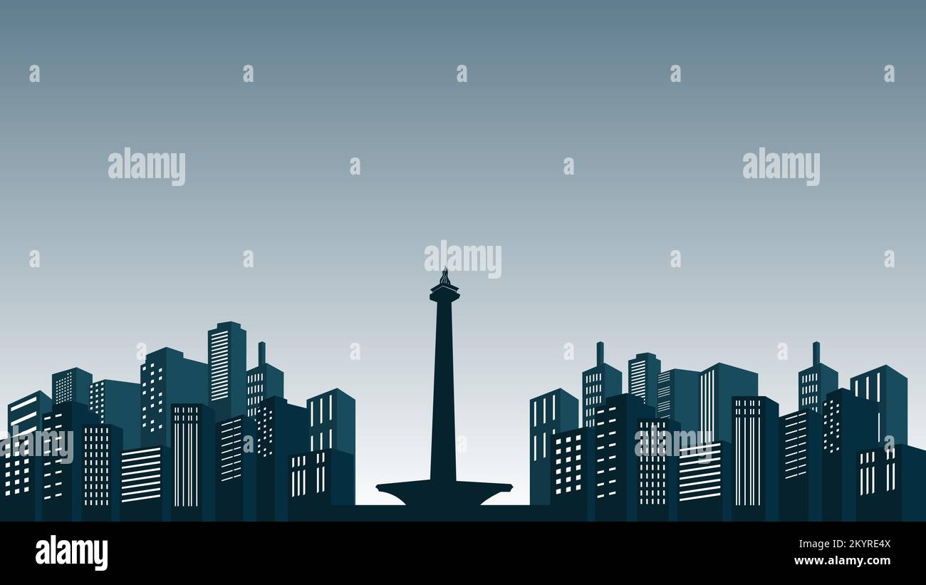 A Urban environment background with tall tower silhouette. Collection ...