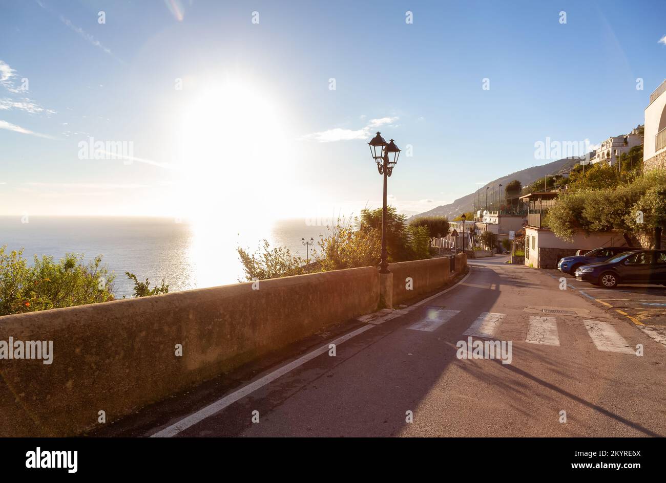 Road in Touristic Town, San Lazzaro, on Mountain Landscape by the Sea ...
