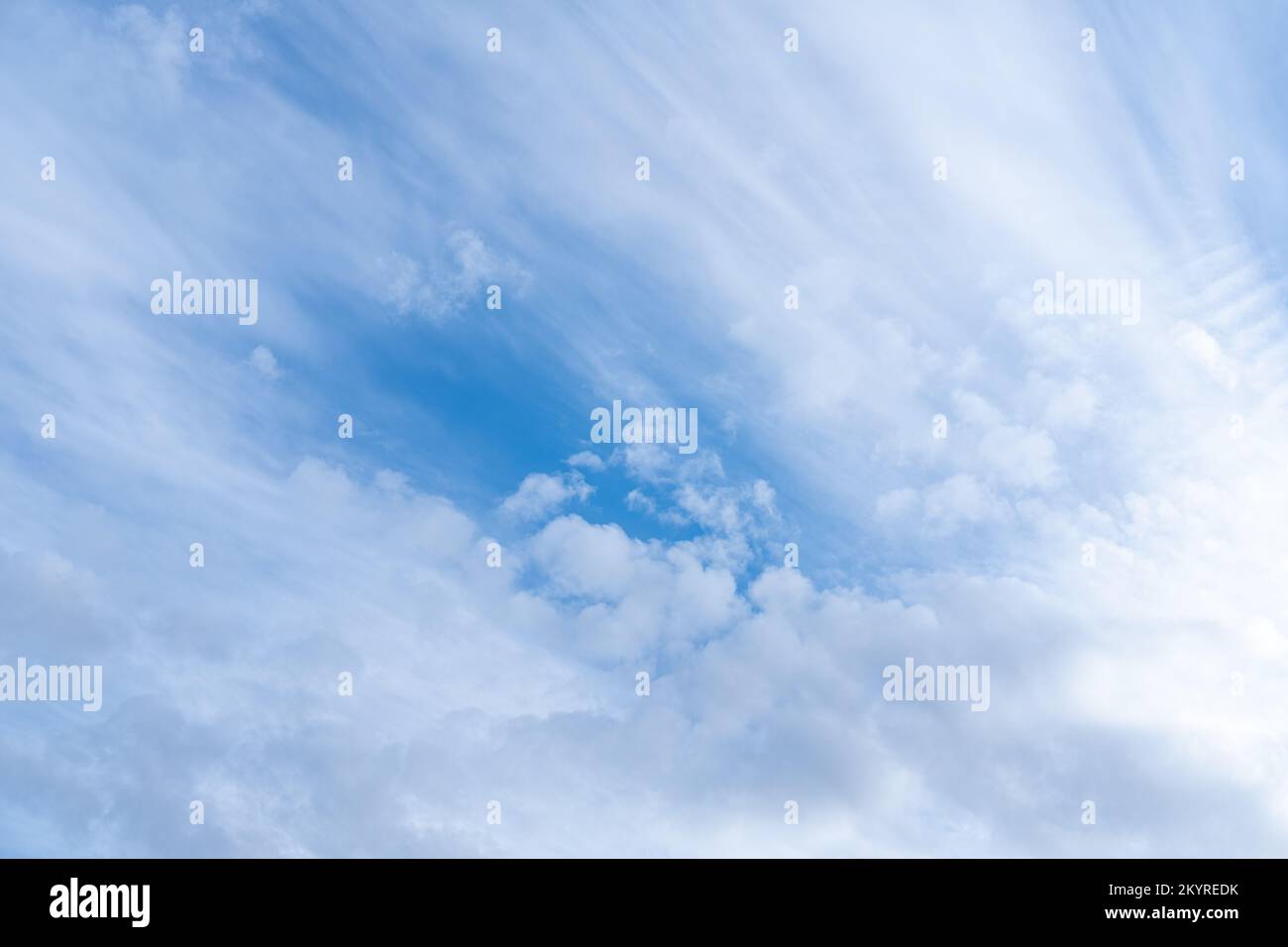 Beautiful thin cirrus clouds. Striped clouds in the morning sky. Cloud ...