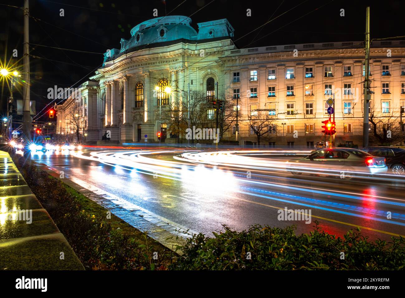 night lights of Sofia city centre architecture, famous buildings ...