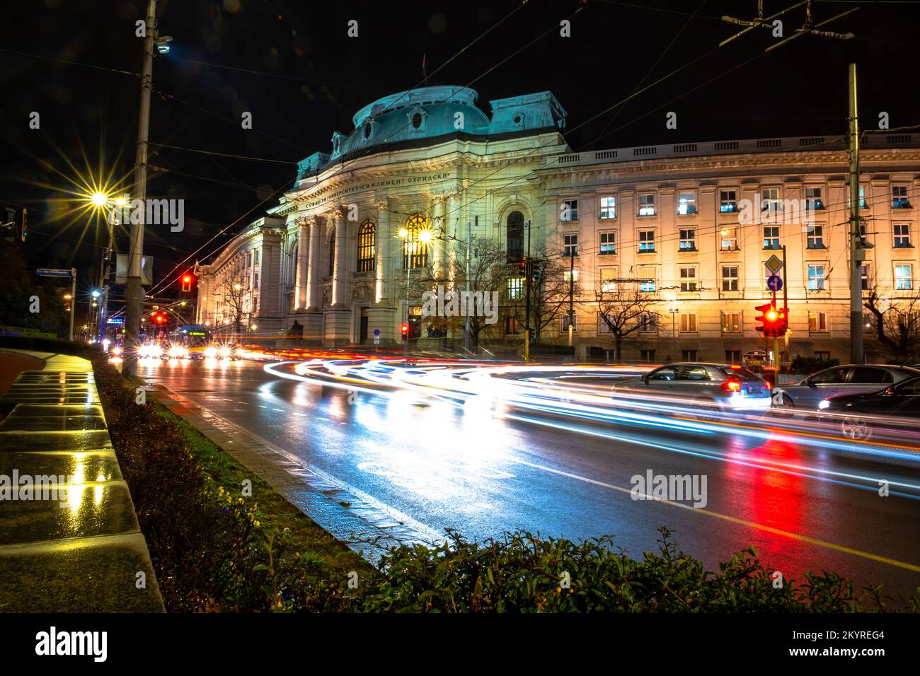 night lights of Sofia city centre architecture, famous buildings ...