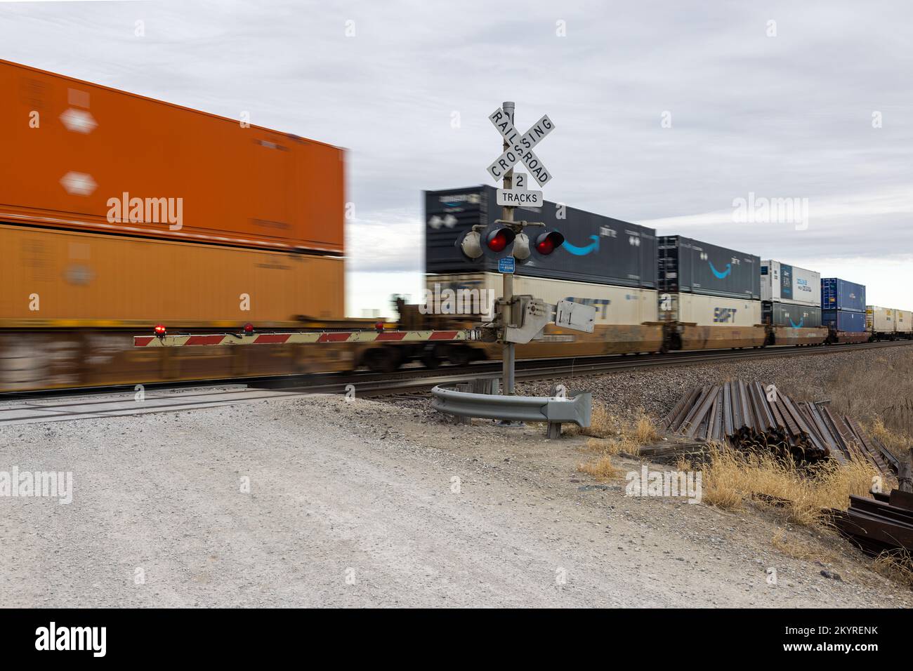 Double stack container train hi-res stock photography and images - Alamy