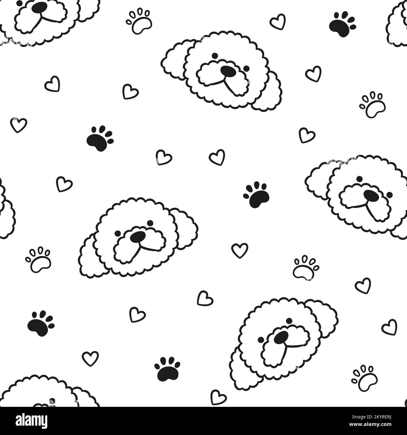 Dogs seamless pattern with face of Poodle. Texture with dog heads. Hand ...