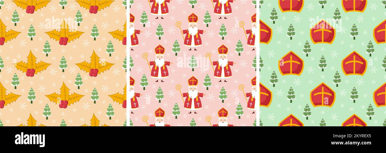 Saint Nicholas Day or Sinterklaas Seamless Pattern with Gift Box and ...