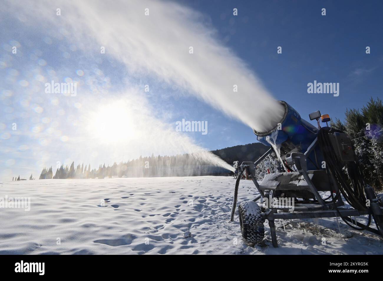 WEIFANG, CHINA - DECEMBER 2, 2022 - Photo shows a snowmaking machine ...