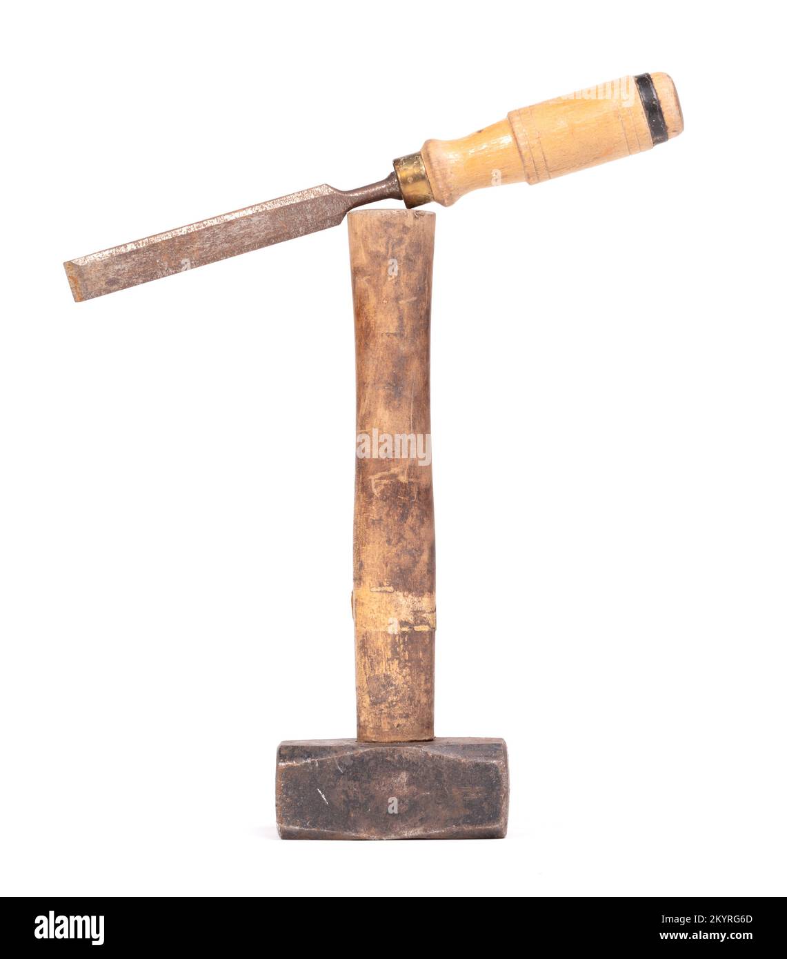 Old rusty chisel and hammer isolated on a white background Stock Photo ...