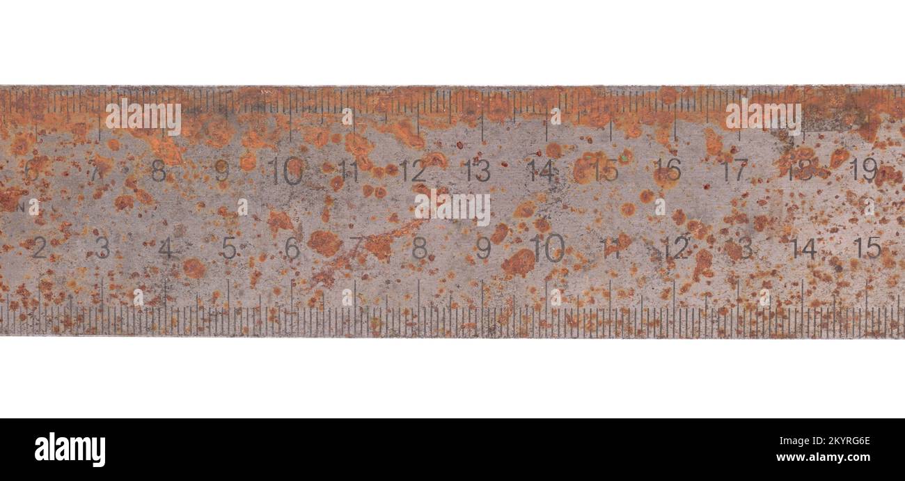 Part of a rusty metal angle ruler isolated on white background Stock ...
