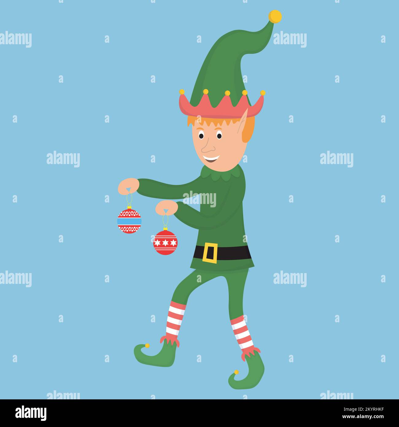 christmas character of elf who sneaking and holding glass toys in his ...