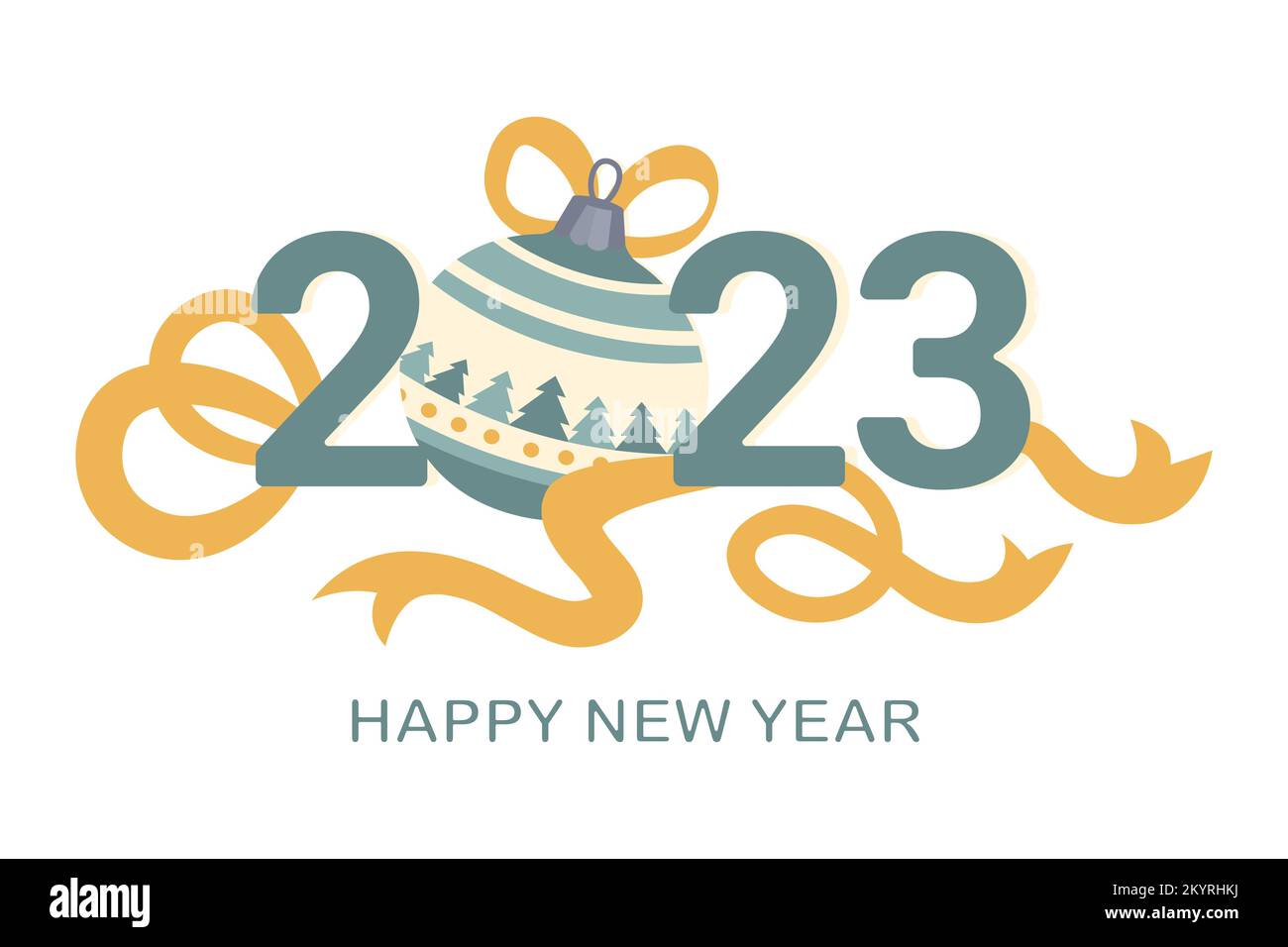 hand drawn banner with the inscription 2023 ribbons and a ball ...