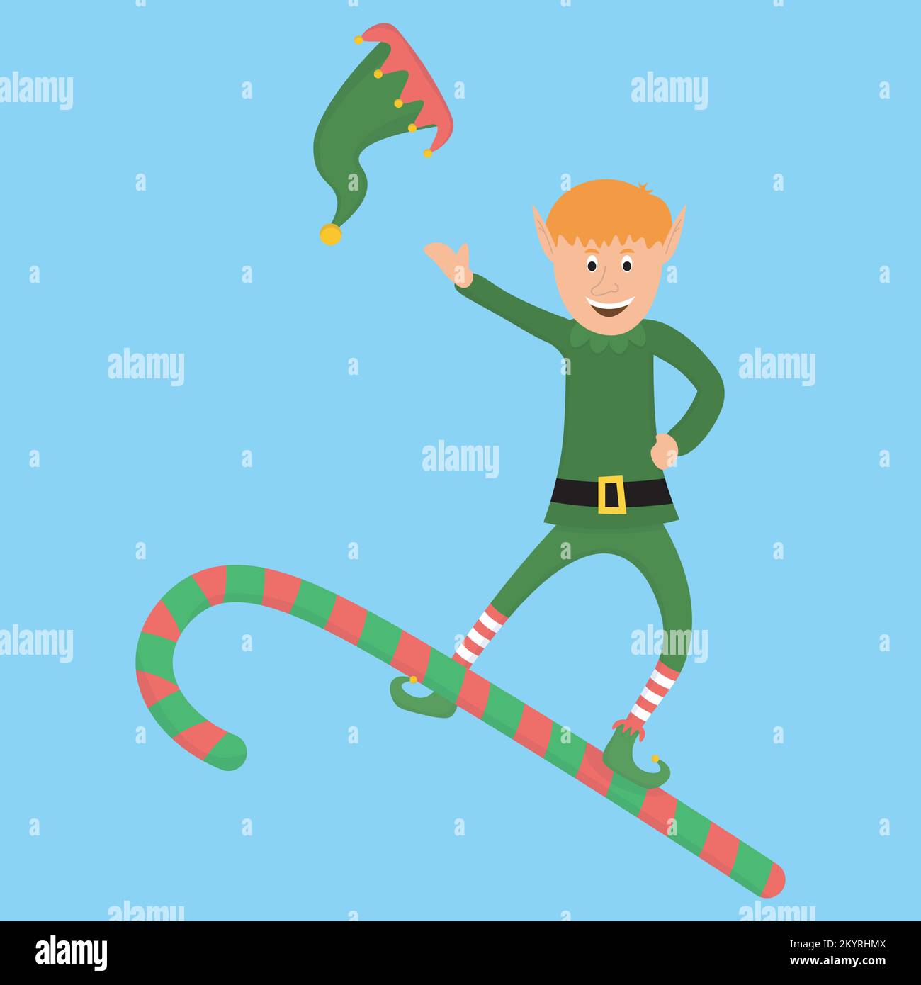 christmas character of elf make tricks with hat and candy Stock Vector ...