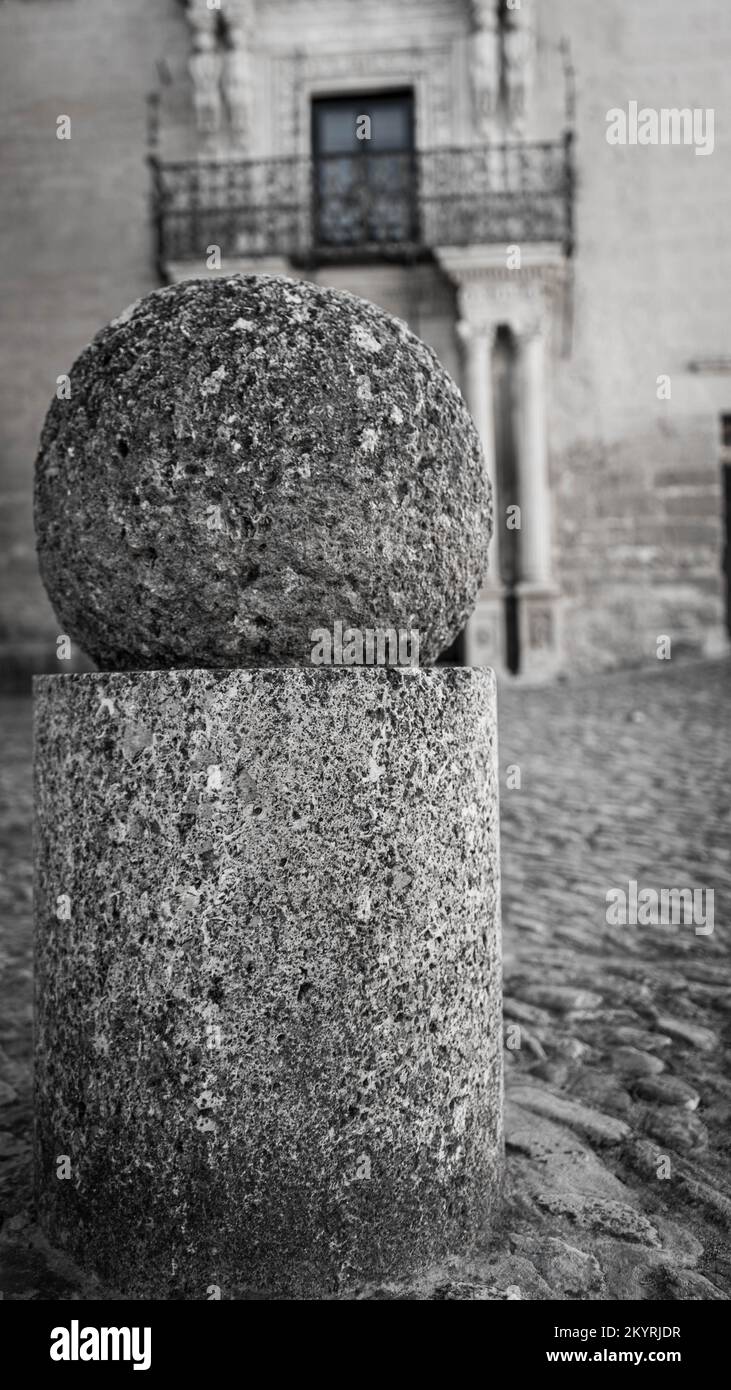 Stone bollard grave tomb in round and cylindrical shape in black and ...
