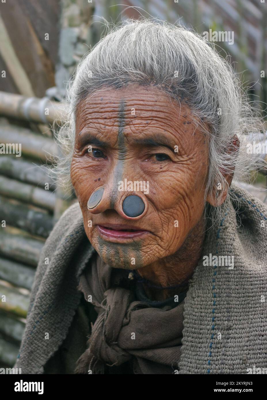 Ziro, Arunachal Pradesh, India - 03 04 2014 : Close up outdoors ...