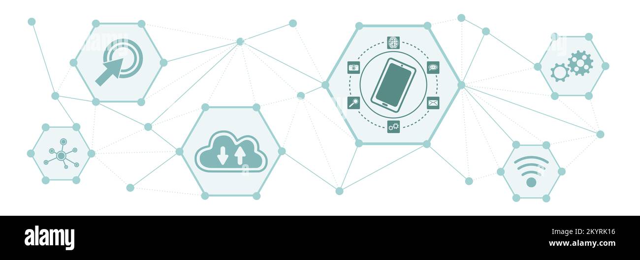 Concept of mobile apps with connected icons Stock Photo - Alamy