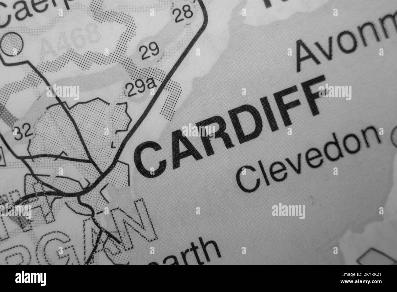 Cardiff, United Kingdom atlas map town name - black and white Stock ...