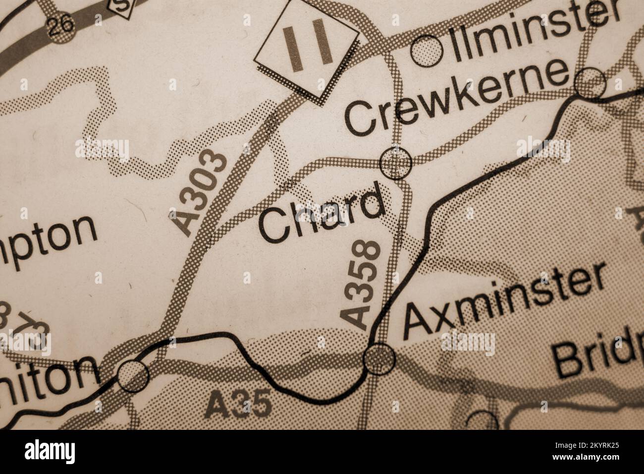 Chard, United Kingdom atlas map town name - sepia Stock Photo - Alamy
