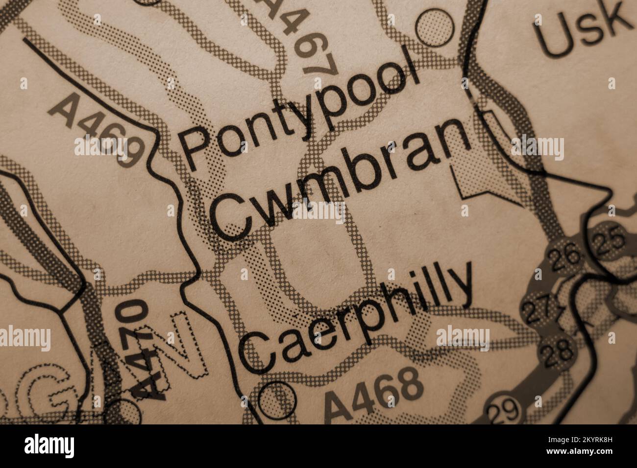 Cwmbran, United Kingdom atlas map town name - sepia Stock Photo - Alamy