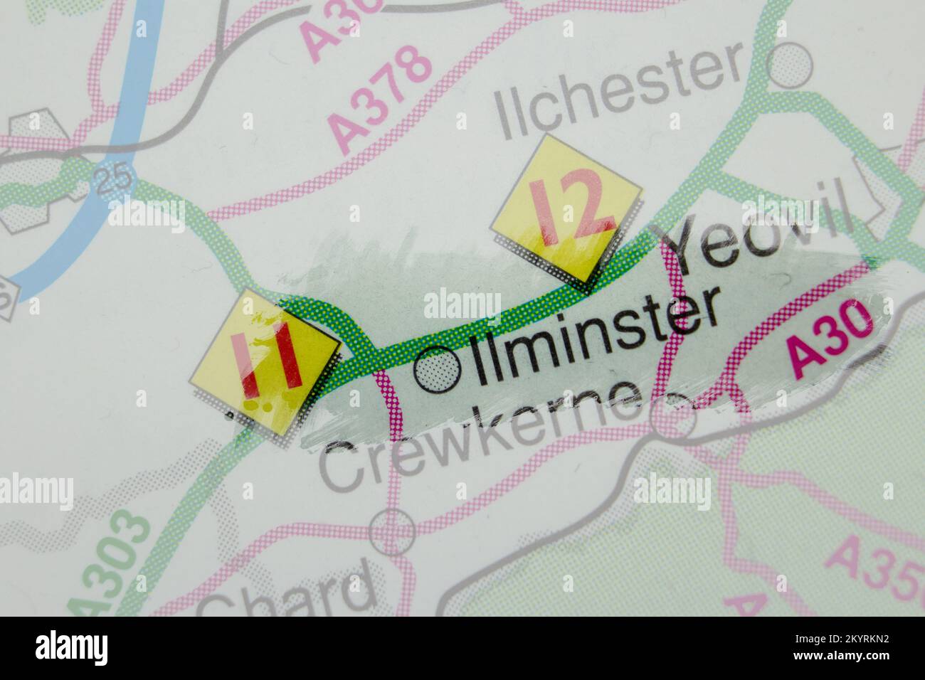 Ilminster, United Kingdom atlas map town name - paint Stock Photo - Alamy