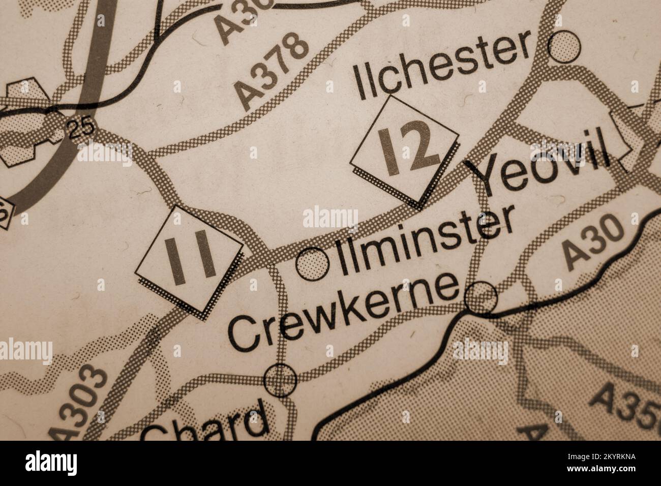 Ilminster, United Kingdom atlas map town name - sepia Stock Photo - Alamy