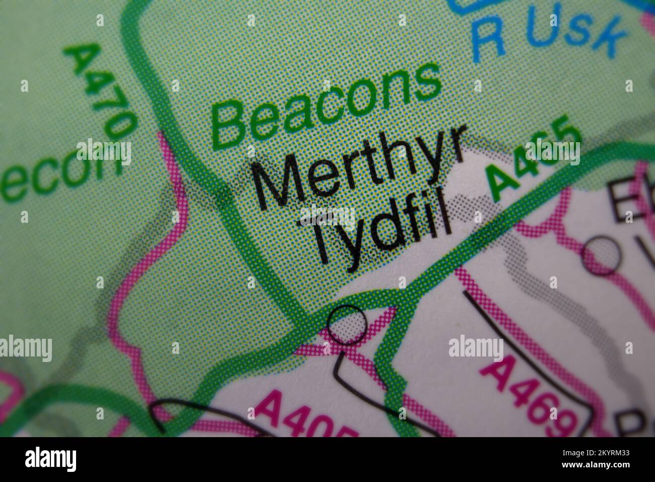 Merthyr Tydfil, United Kingdom atlas map town name Stock Photo - Alamy