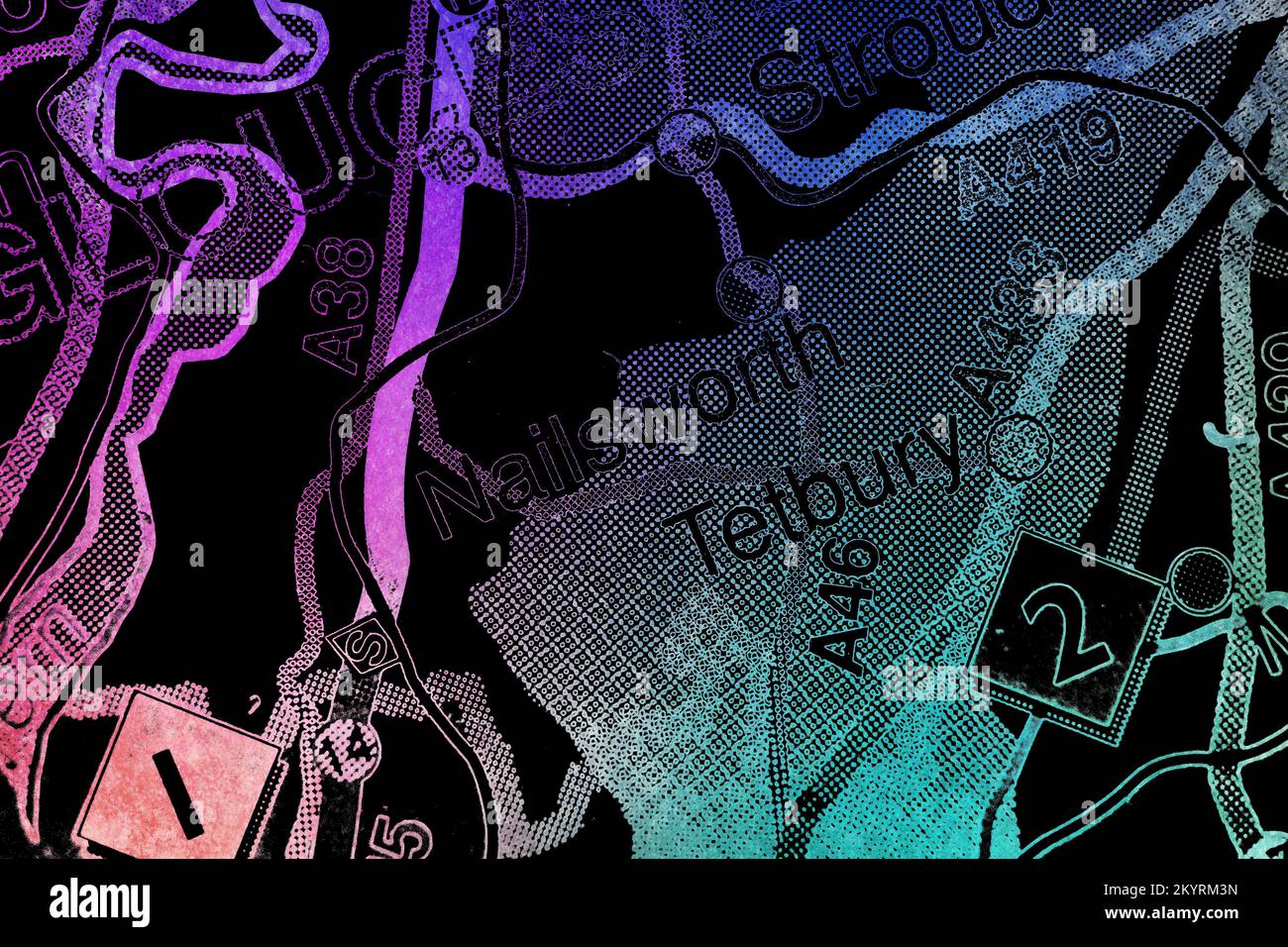 Nailsworth, United Kingdom atlas map town name - watercolour Stock ...