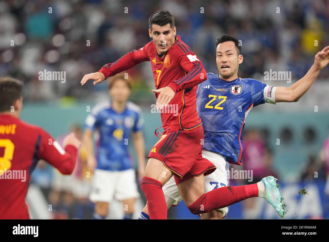 Alvaro Morata (7) of Spain and Maya Yoshida (22) of Japan during the ...