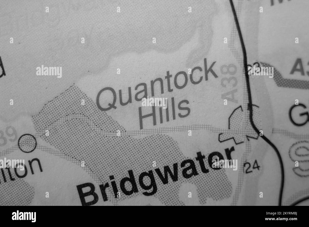 Quantoc Hills, United Kingdom atlas map town name - black and white ...