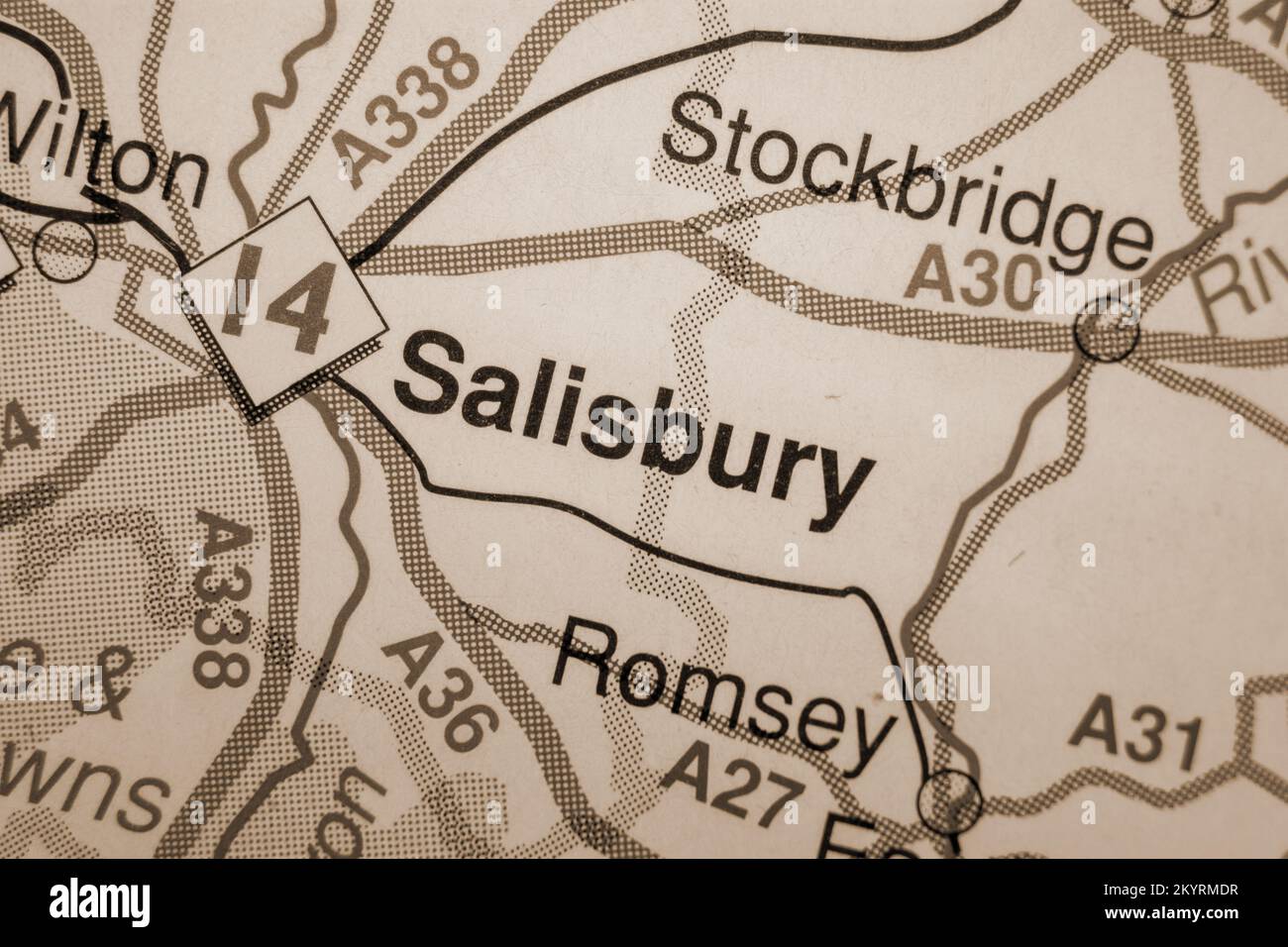 Salisbury, United Kingdom atlas map town name - sepia Stock Photo - Alamy