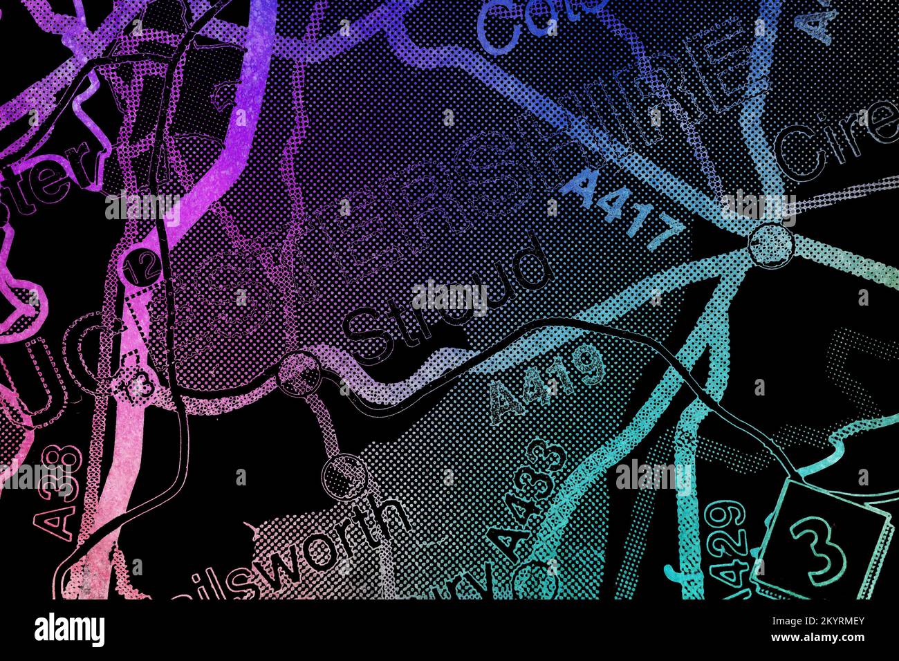 Stroud, United Kingdom atlas map town name - watercolour Stock Photo ...