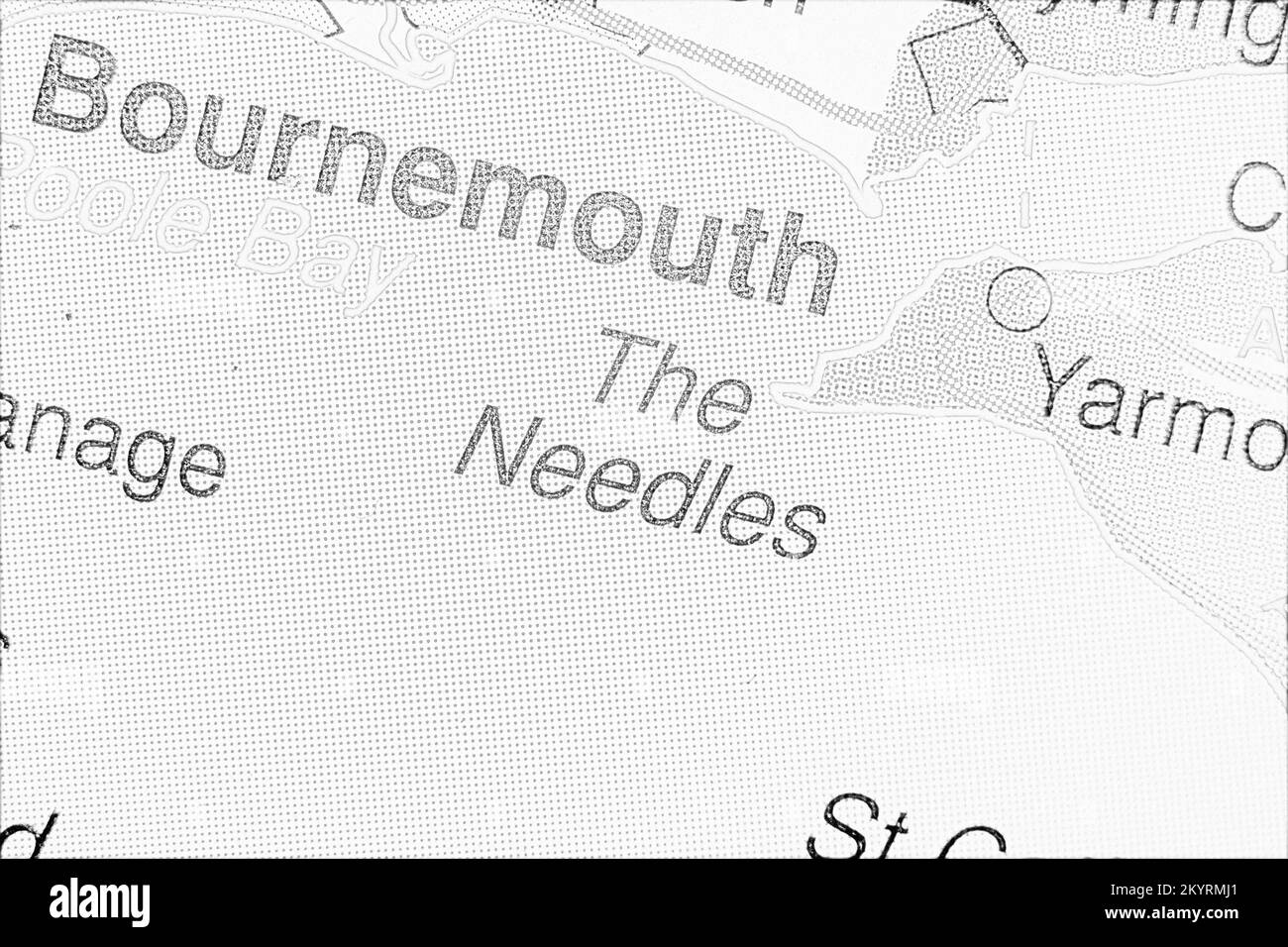 The Needles, United Kingdom atlas map town name - pencil sketch Stock ...