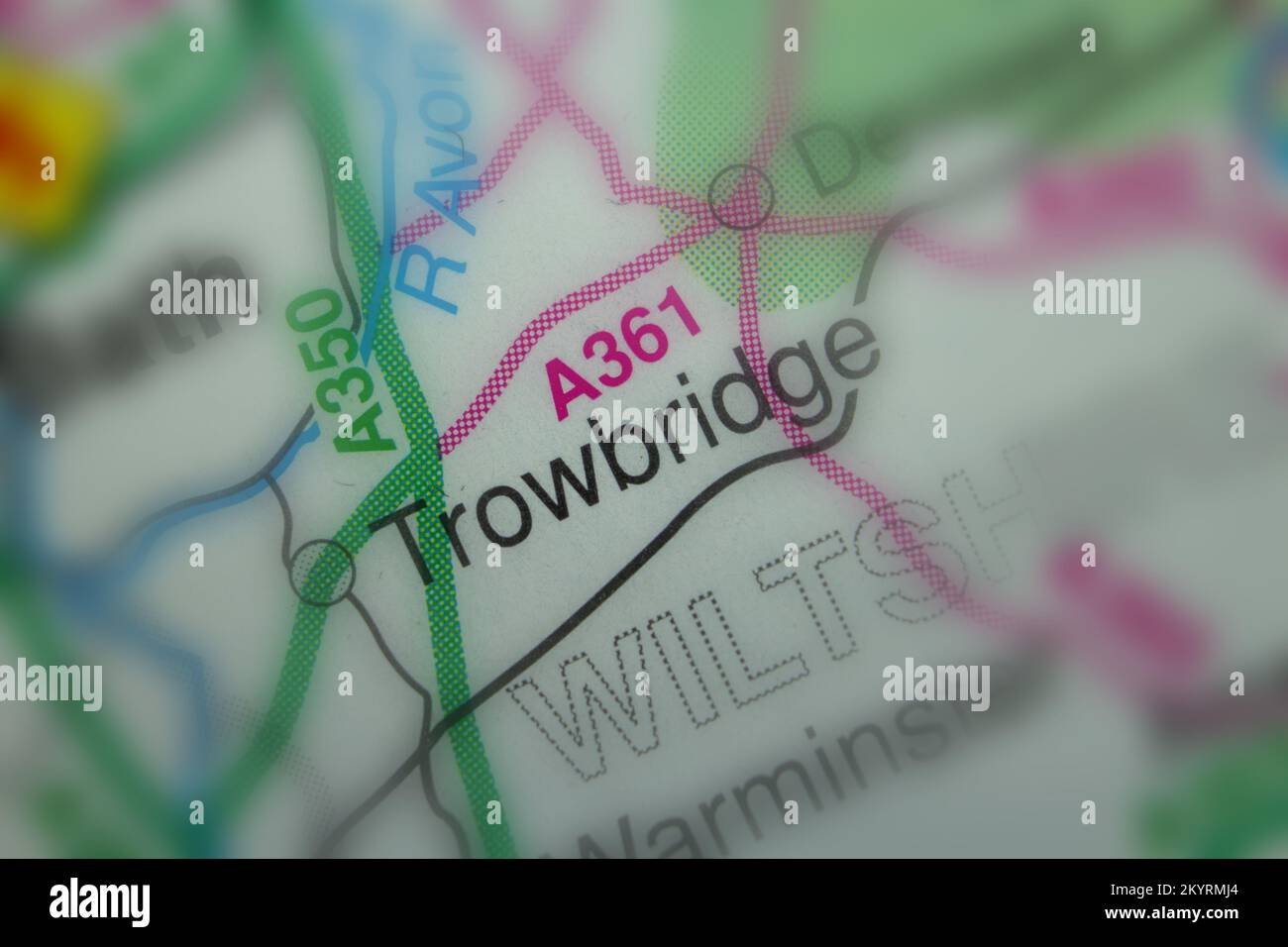 Trowbridge, United Kingdom atlas map town name - tilt-shift Stock Photo ...