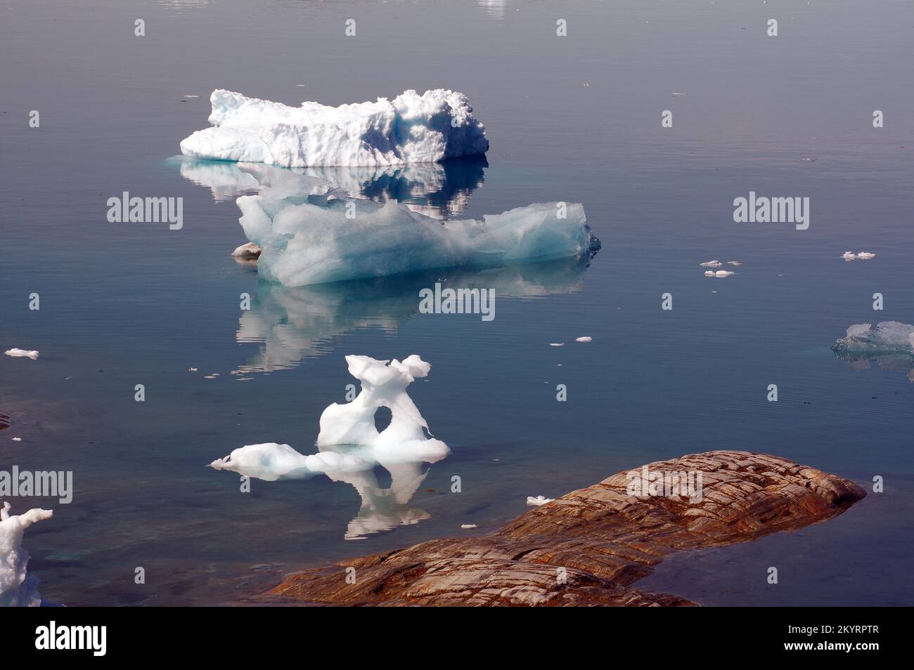 Pieces of ice on a fjord, silence, stillness, barren landscape, ice ...