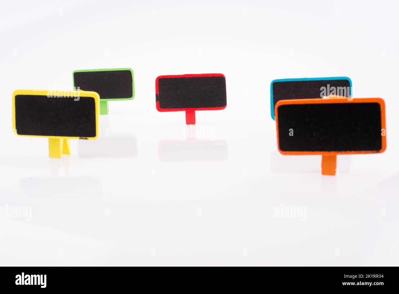 Colorful little signboards on a white background Stock Photo - Alamy