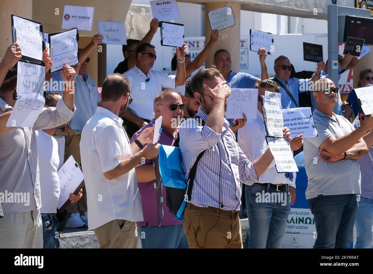 Santorini, Greece - September 16, 2022 : View of people holding signs ...