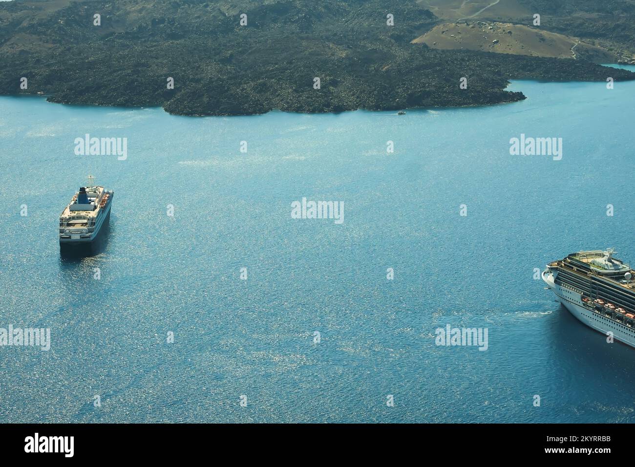 Santorini, Greece - September 16, 2022 : Panoramic view of two cruise ...