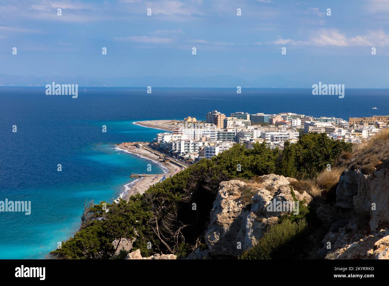 Aerial view of Rhodes city island with skyscrapers and the famous Elli ...