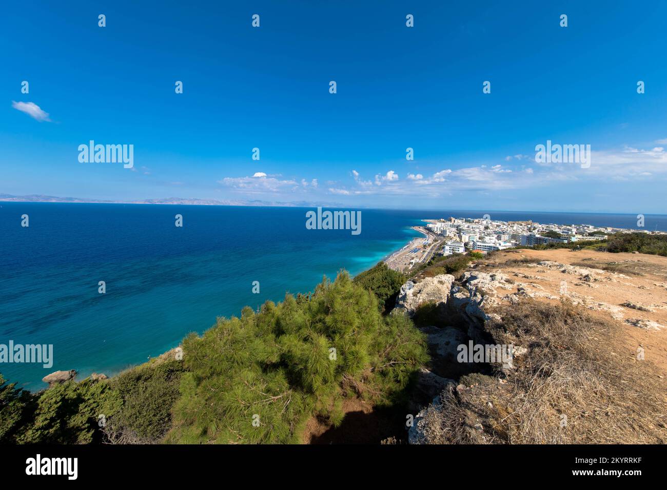 Aerial view of Rhodes city island with skyscrapers and the famous Elli ...