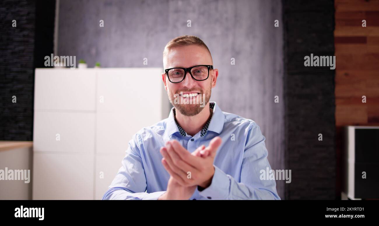 Man Clapping In Online Video Conference Business Call Stock Photo - Alamy