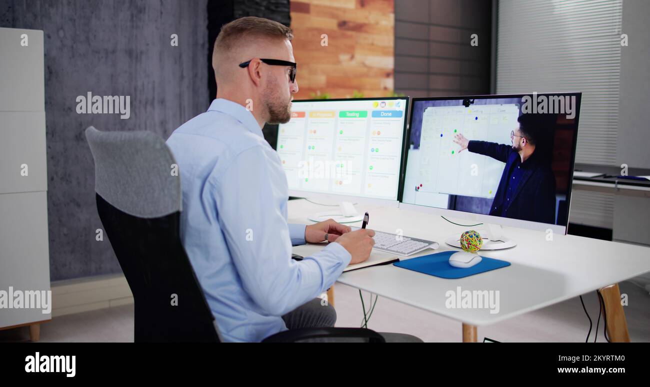 Online Virtual Lecture Or Tutorial Meeting. Video Webinar Stock Photo ...