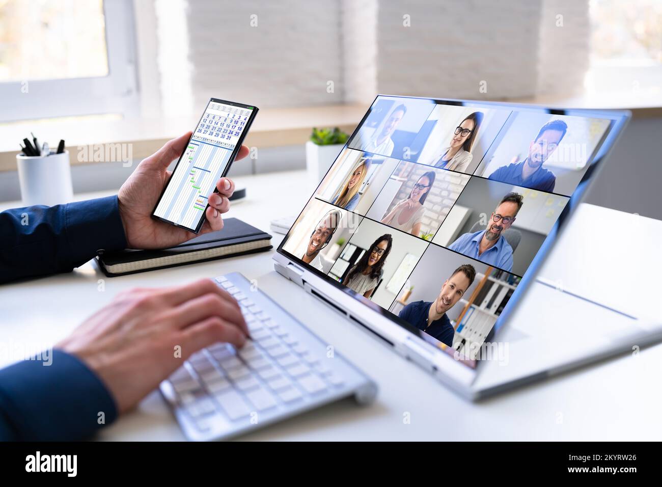 Virtual Conference Meeting In Office Room On Hybrid Convertible Laptop ...