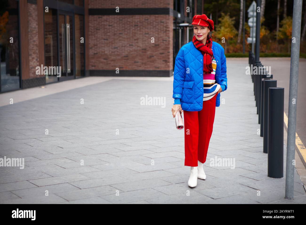 Autumn or Spring street style trend Clothes. Bright outfit for woman ...