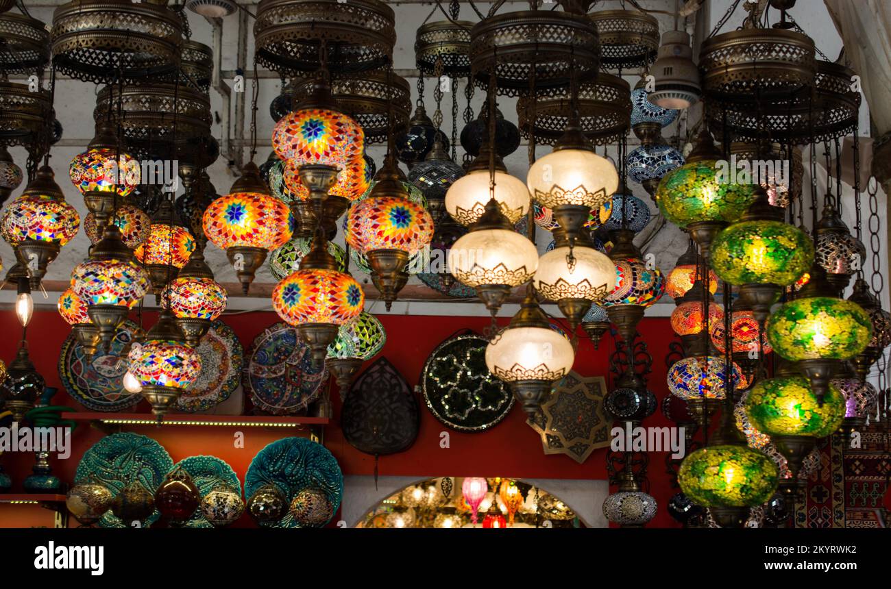Mosaic Ottoman lamps from Grand Bazaar in Istanbul Stock Photo - Alamy