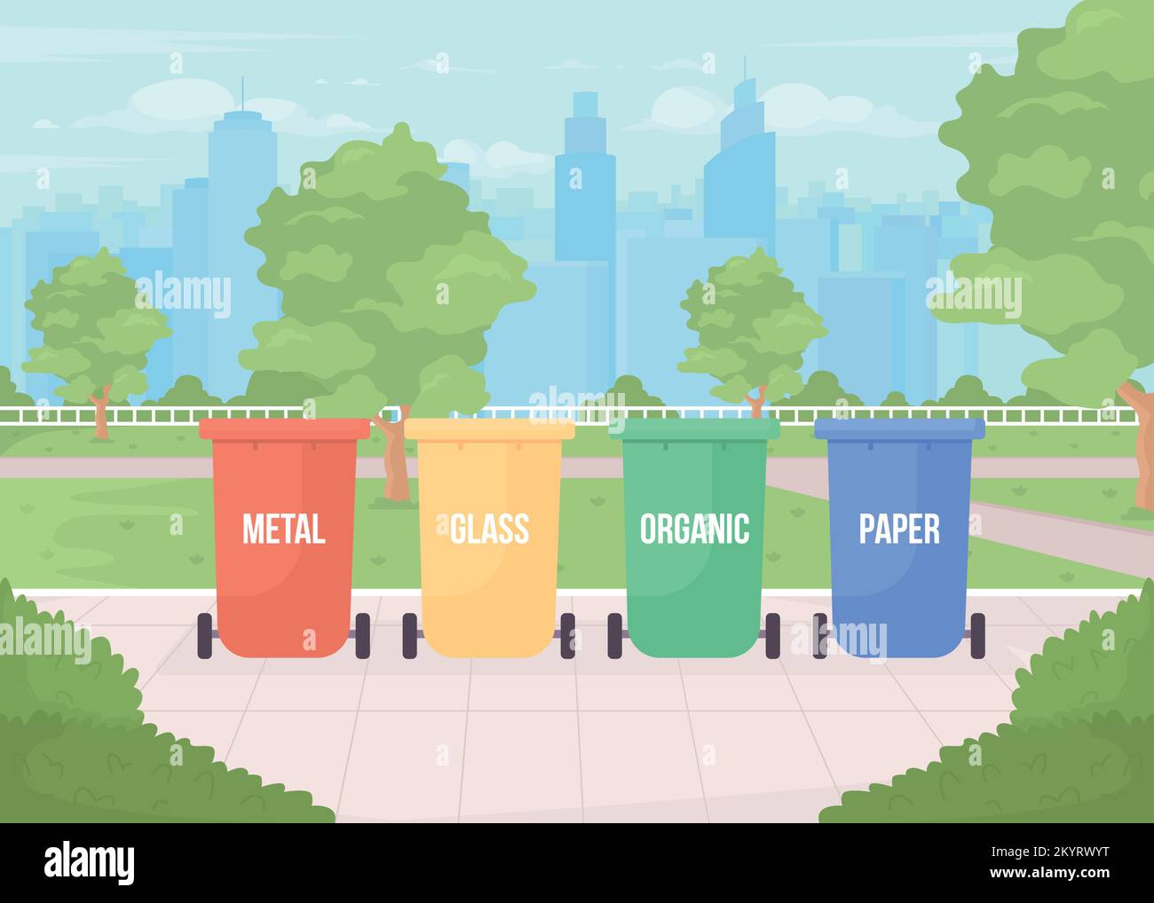 Garbage separation bins flat color vector illustration Stock Vector ...