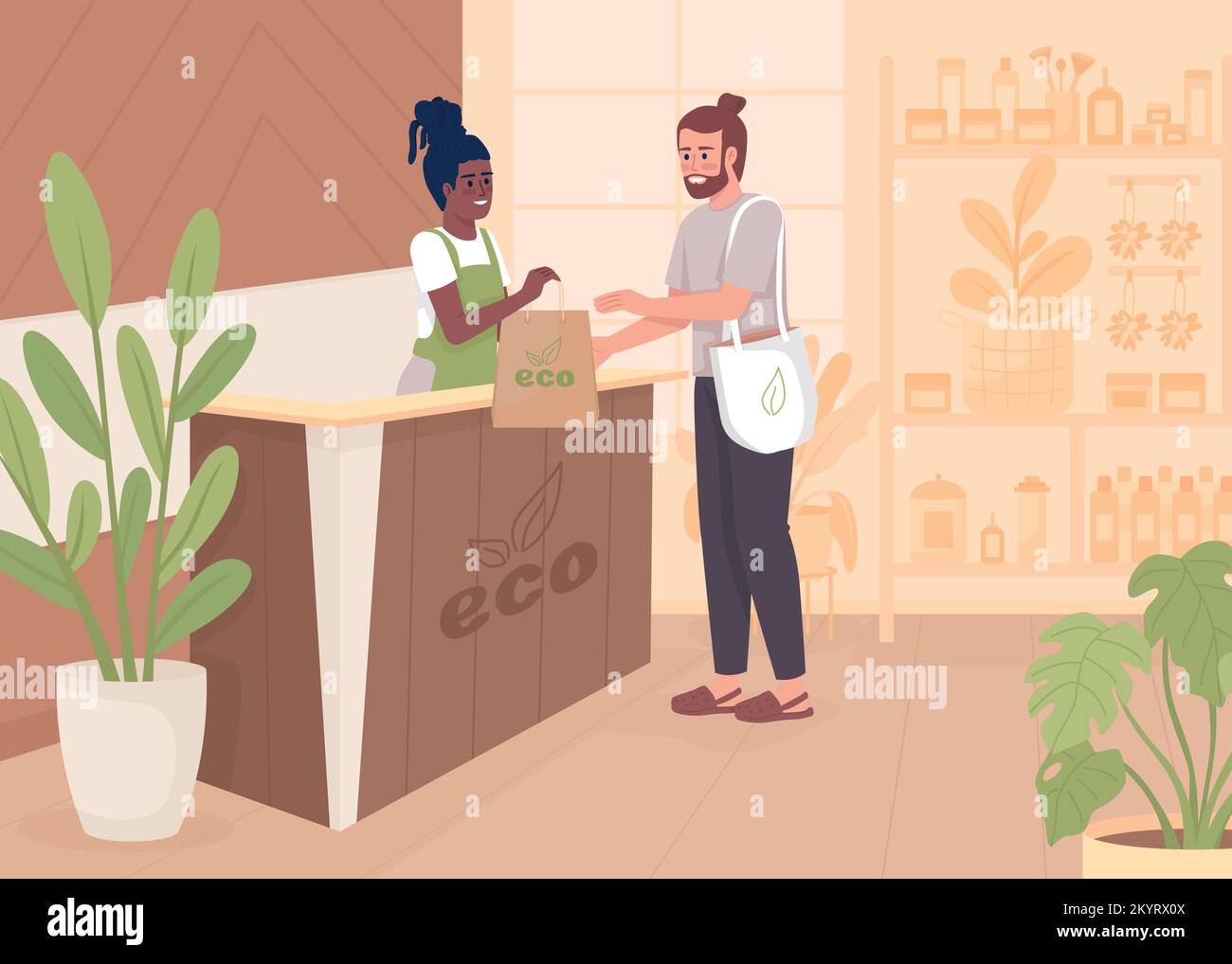 Man buying cosmetics in eco store flat color vector illustration Stock ...