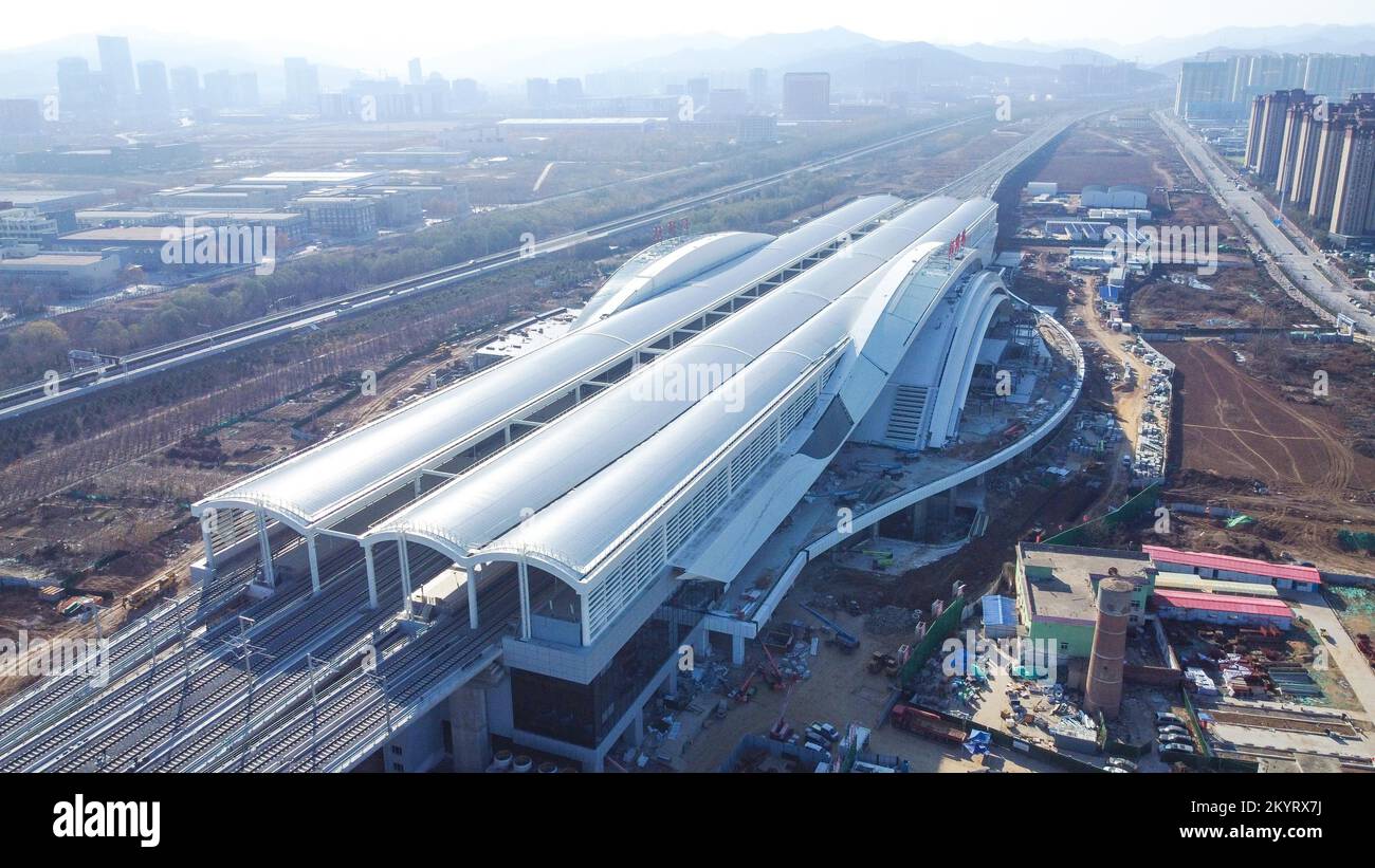 Aerial photo shows the Licheng railway station under construction of ...