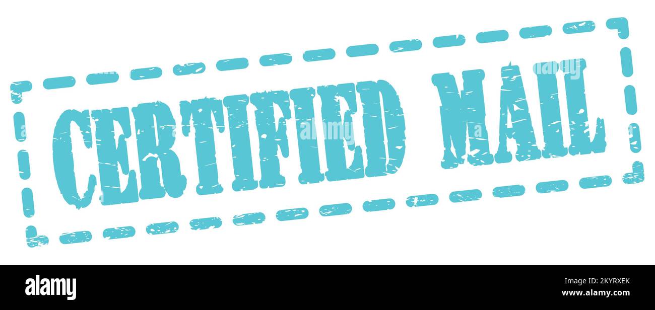 CERTIFIED MAIL text written on blue dash stamp sign Stock Photo - Alamy