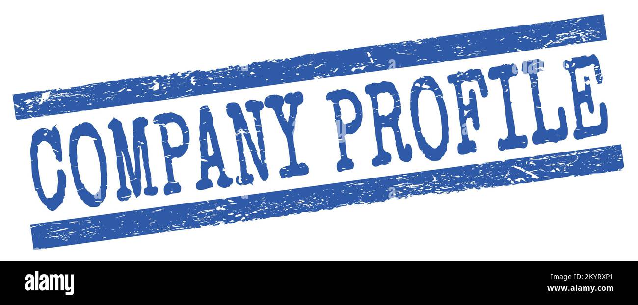 COMPANY PROFILE text written on blue grungy lines stamp sign Stock ...