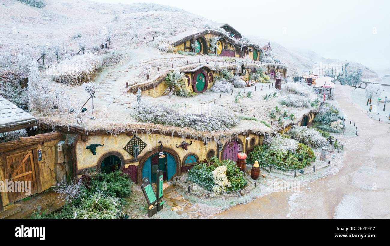 Aerial photo shows the snow scenery of Yangtianhu Scenic Area in Beihu ...