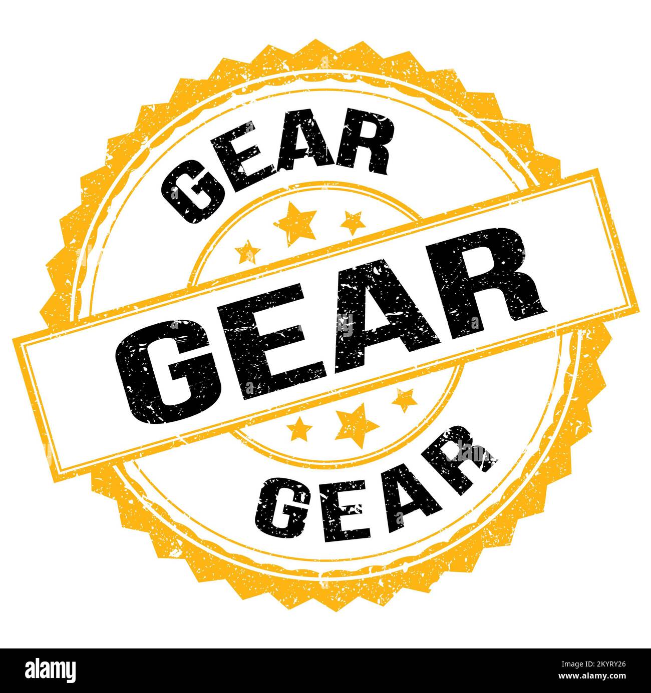 GEAR text written on yellow-black round stamp sign Stock Photo - Alamy